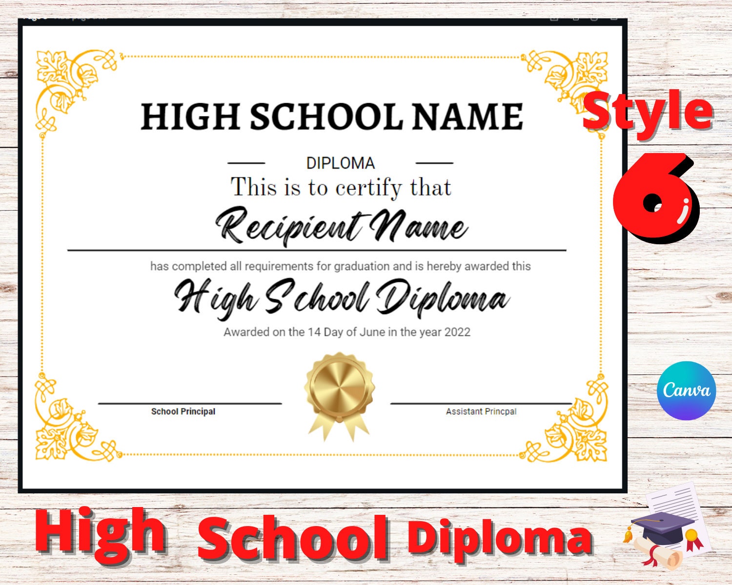 High School Diploma Template, Editable High School Diploma, HS Diploma ...
