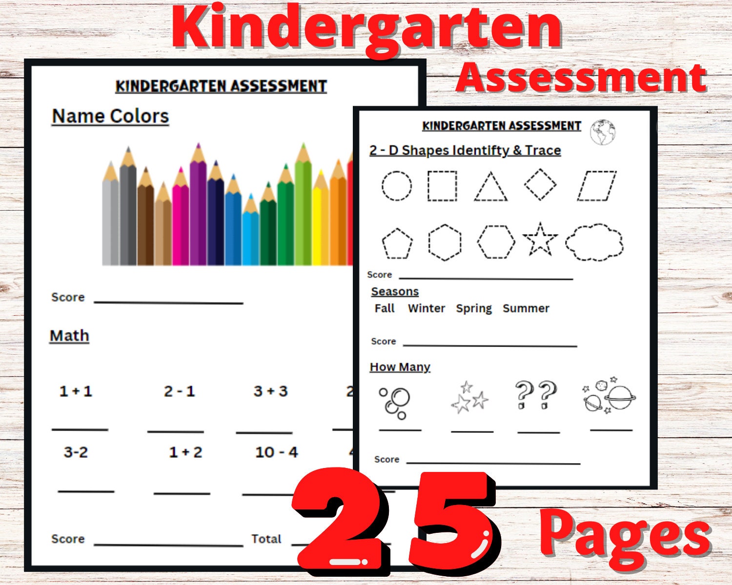 Kindergarten Assessment Worksheets Activity Homeschool Assessments - Etsy