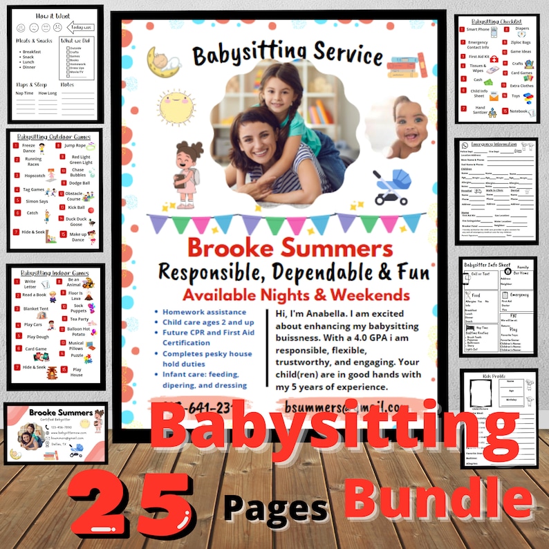 Babysitting Bundle: Flyer, Log, Business Card Editable Canva - Etsy