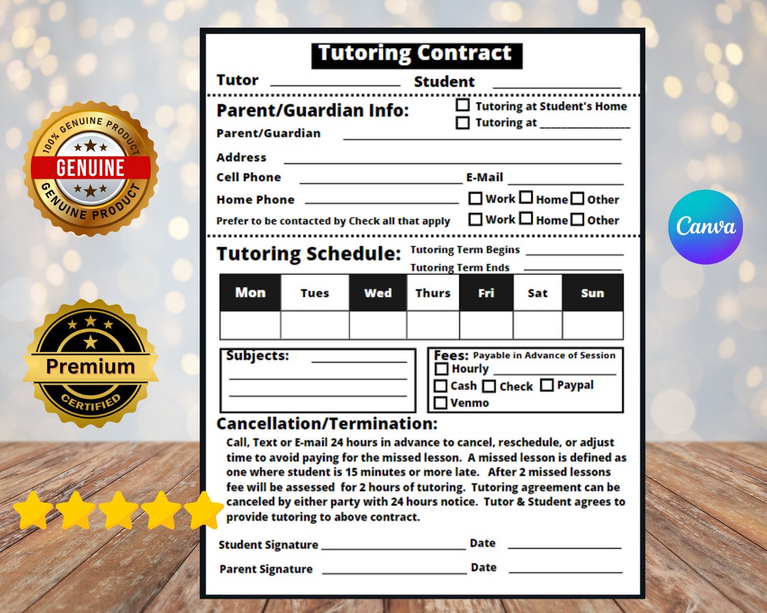 Tutoring Contract, Tutoring Guidelines, Tutoring Services Editable in ...
