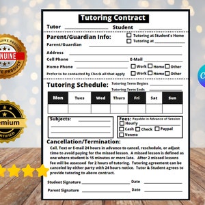 Tutoring Contract, Tutoring Guidelines, Tutoring Services Editable in ...