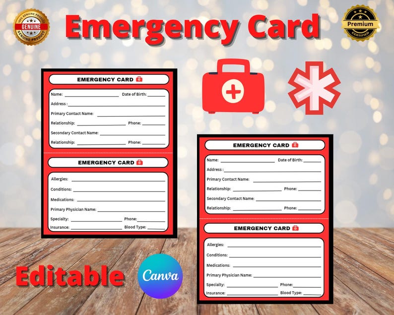 Emergency Card Template Design, Printable in Canva With Free Account ...