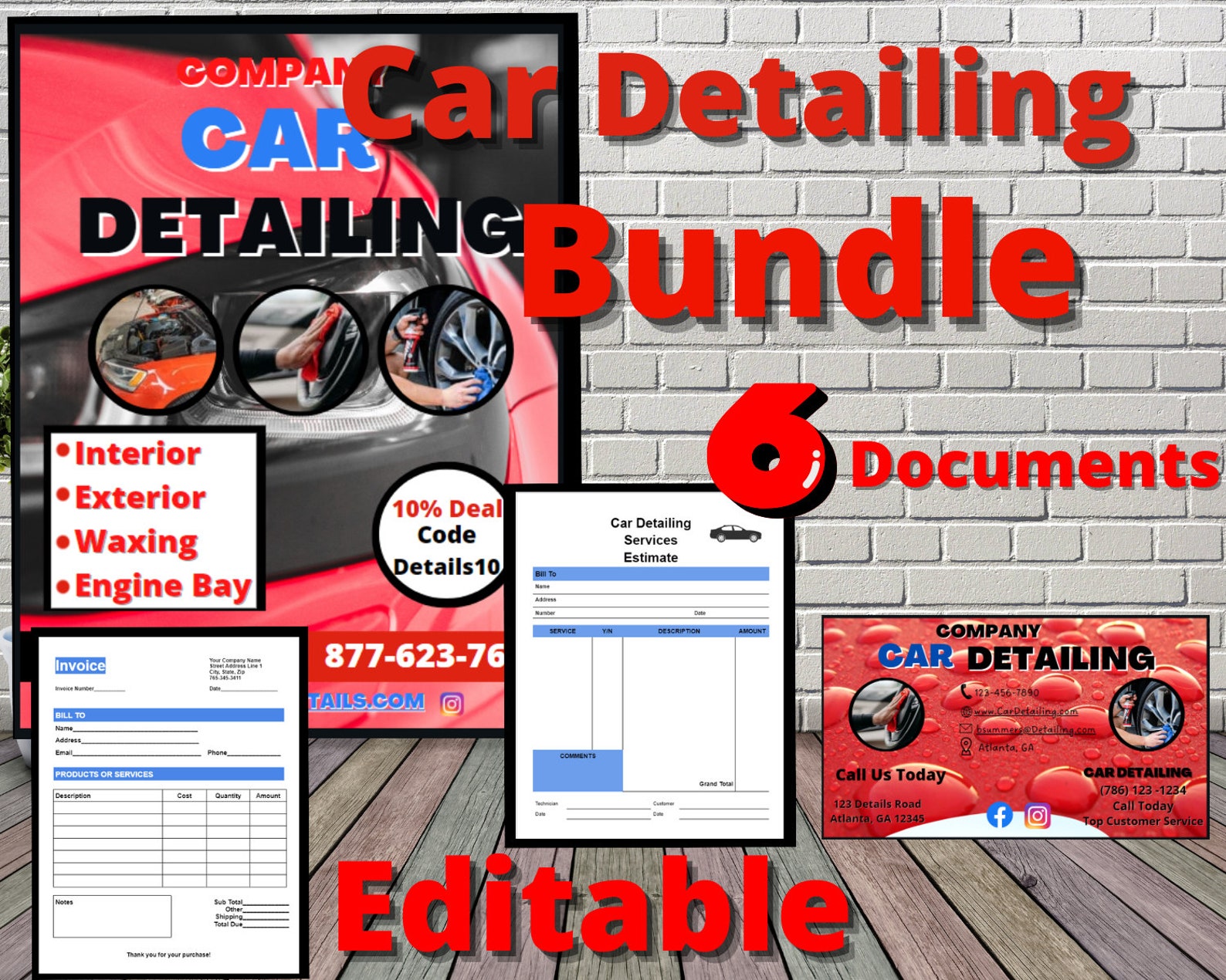 Car Detailing Flyer, Car Detail Bundle, Car Wash, Auto Detailing Bundle Receipt, Invoice, Quote ...