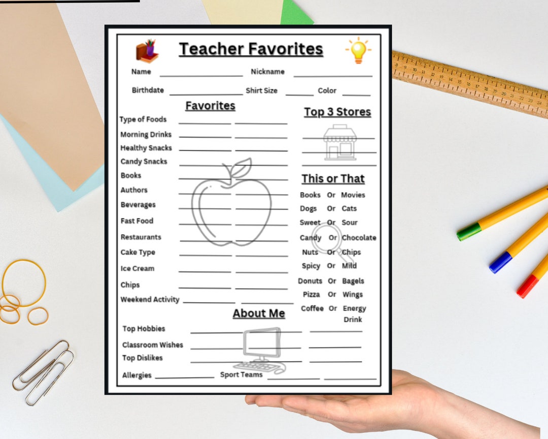 Teacher Questions, School Questionnaire, Teacher Favorites, Gift ...