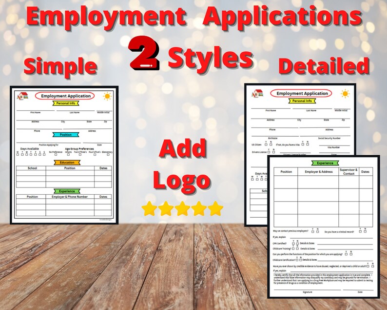 Daycare Employee Application, Childcare Printable Employee Form ...