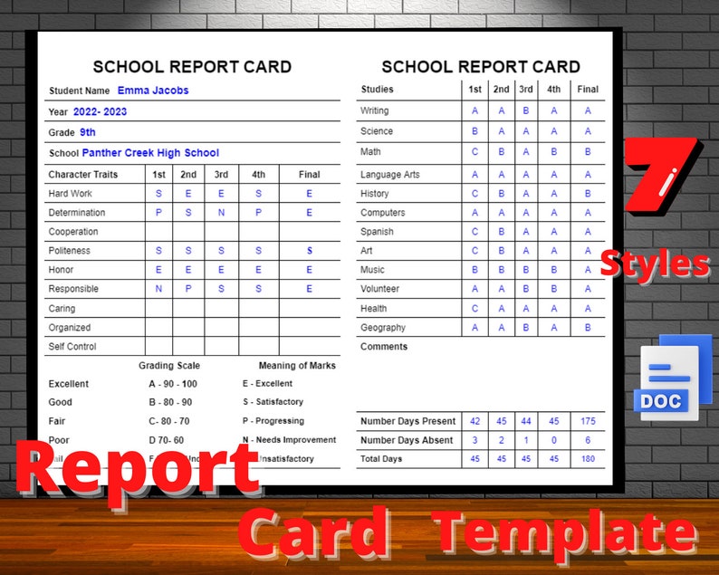 Homeschool Report Card School PDF Report Card Homeschool - Etsy