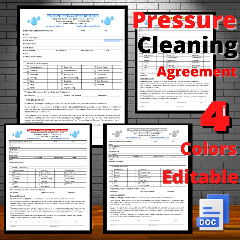 Pressure Washing Service Agreement Power Washer Flyer - Etsy