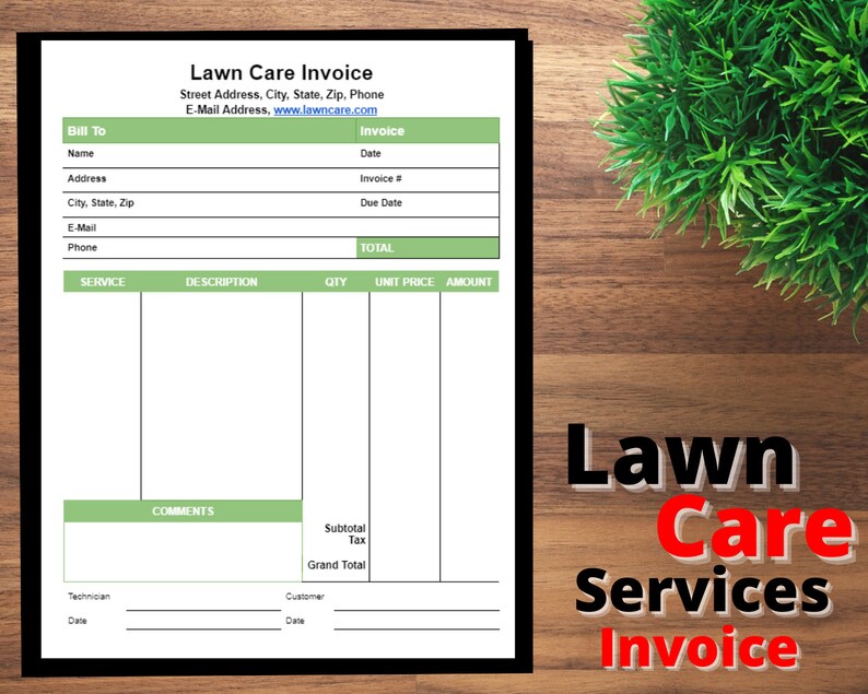 Lawn Care Invoice Template Printable, Landscaping Invoice Template ...