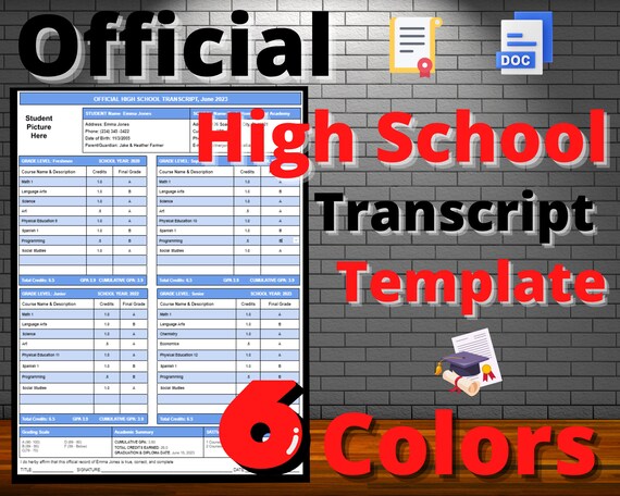 High School Transcript Editable Fillable Template Homeschool - Etsy