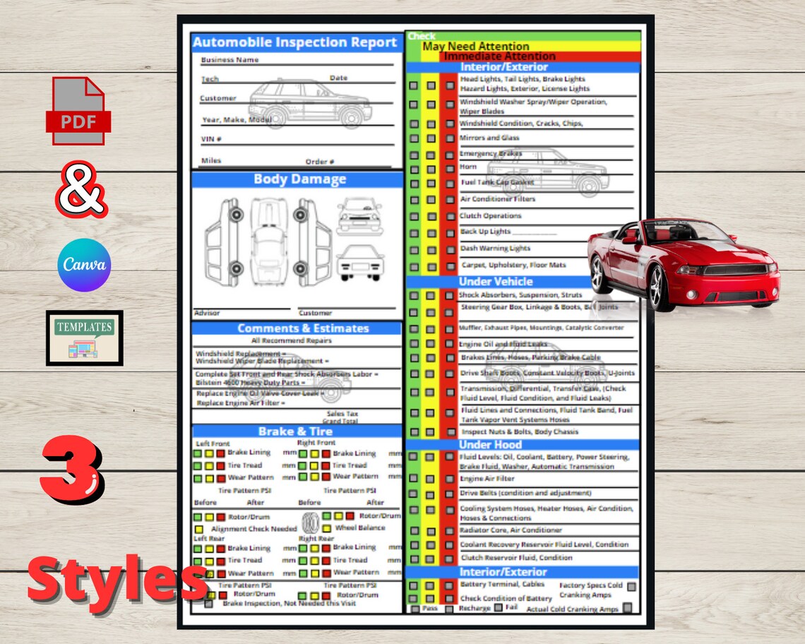 Vehicle Inspection Report Car Checklist Automotive Inspections ...