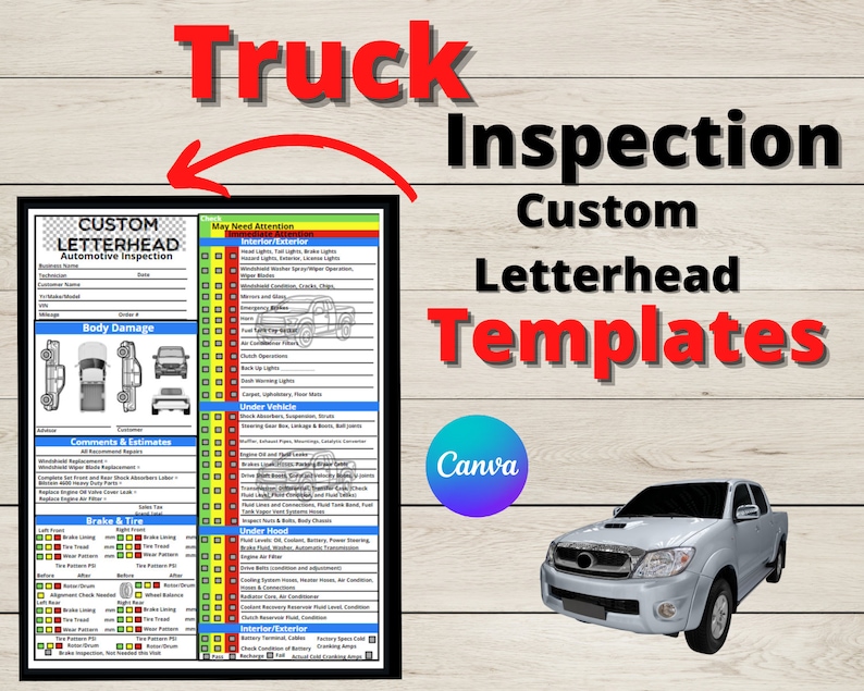 Truck Inspection Report: Editable Checklist Template PDF & Canva - Etsy