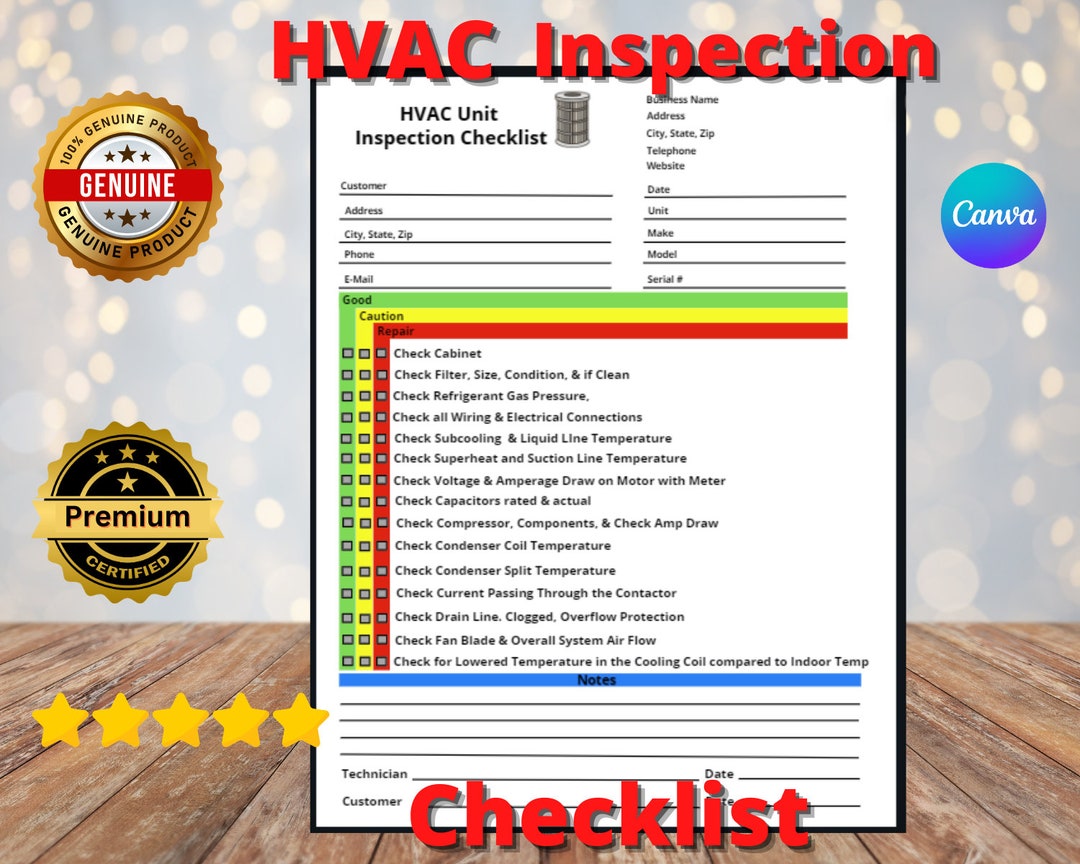 HVAC Inspection Checklist, Air Conditioner Inspection Printable ...