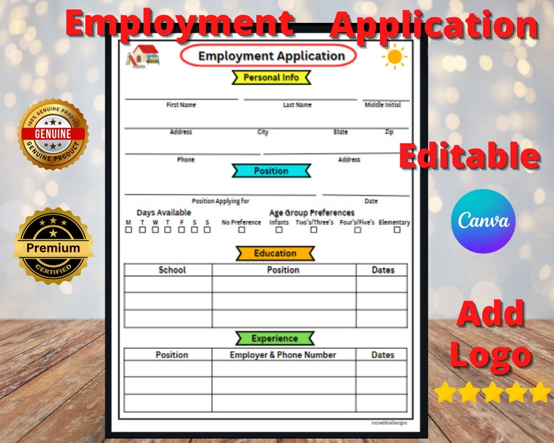 Daycare Employee Application, Childcare Printable Employee Form ...