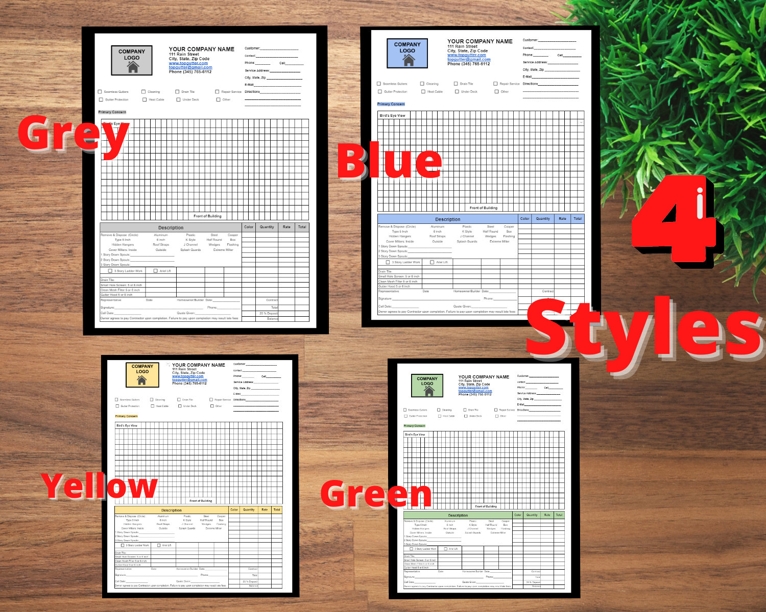 Rain Gutter Installation Company Estimate, Invoice Work Order ...