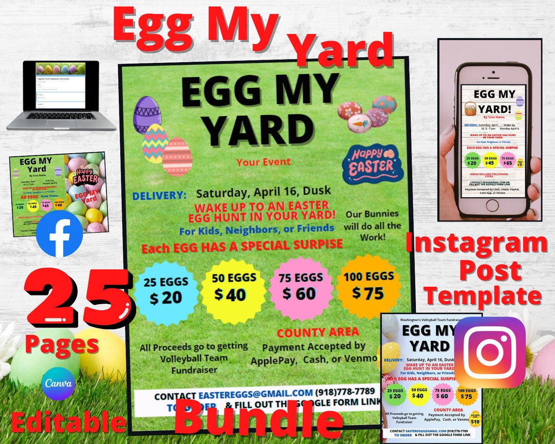 Egg My Yard Easter Fundraiser Flyer Template Bundle - Etsy