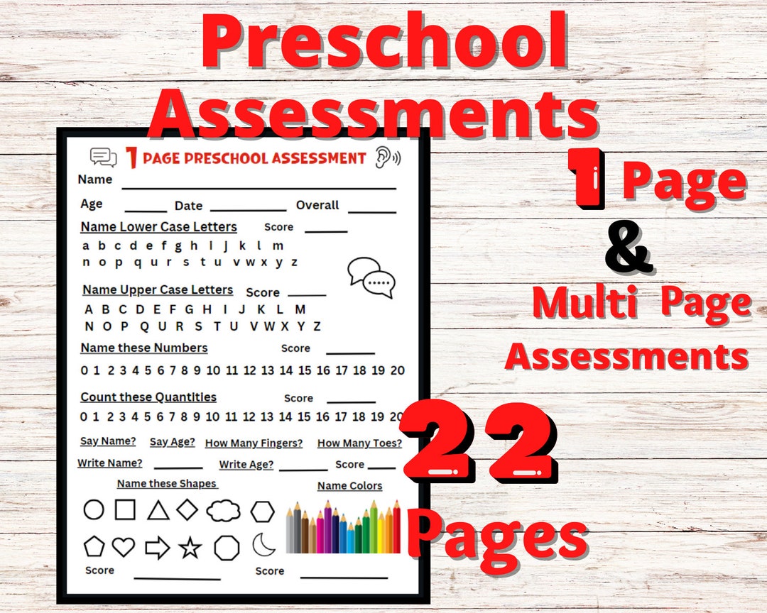 Printable Preschool Assessment Worksheets Activity Pre School - Etsy