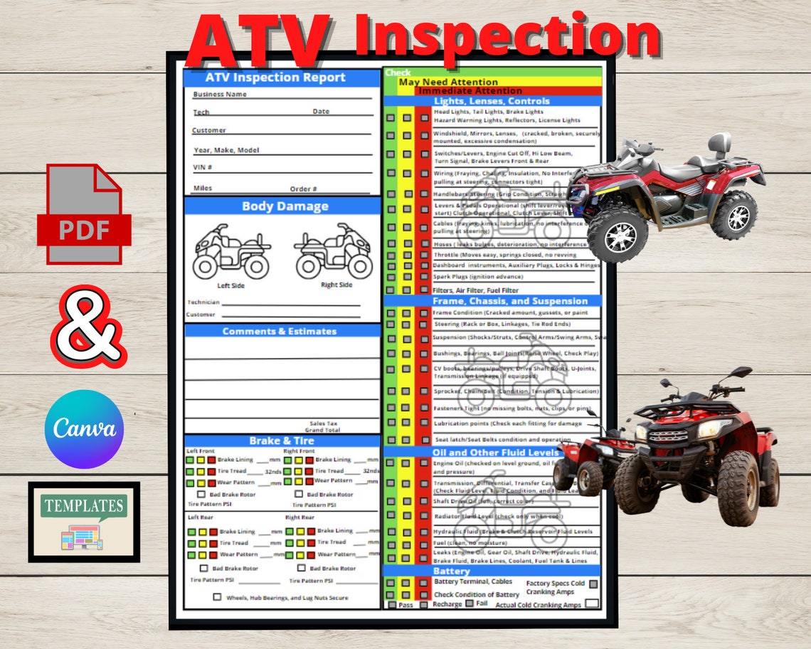 ATV Inspection Checklist: Repair Log, Multi-point PDF & Canva - Etsy Canada