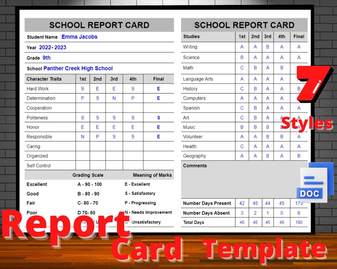 Homeschool Report Card School PDF Report Card Homeschool - Etsy