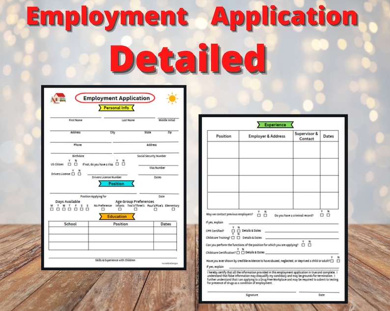 Daycare Employee Application, Childcare Printable Employee Form ...