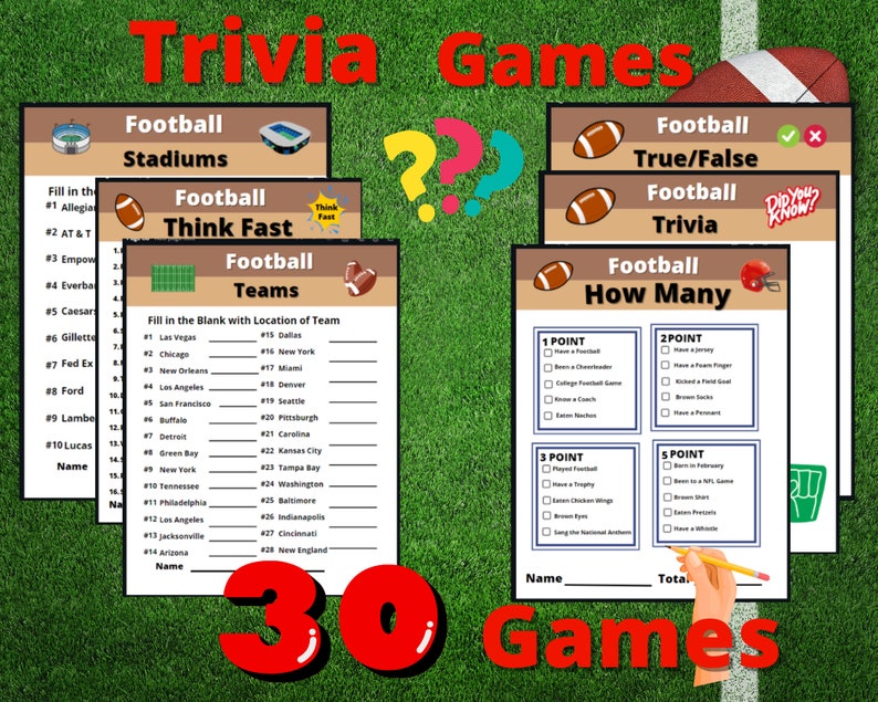 Football Party Games Pro Trivia Bundle for Watch Party Awards and More ...