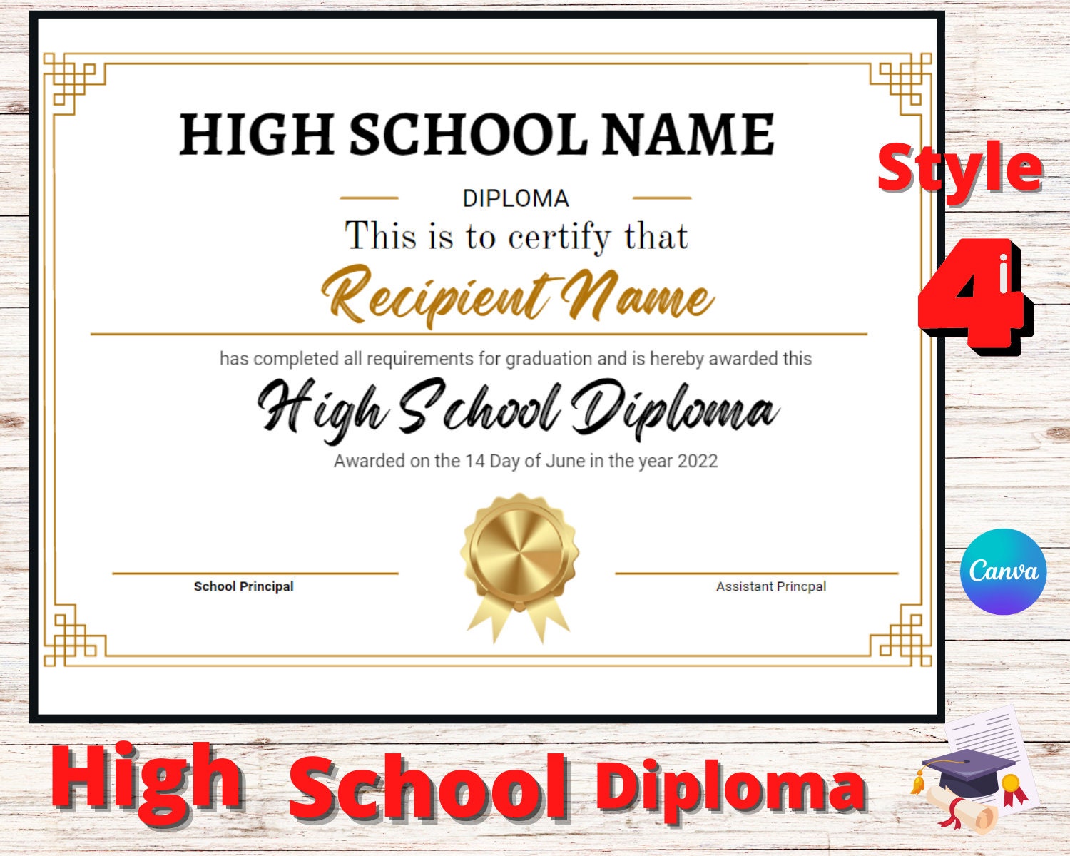 High School Diploma Template, Editable High School Diploma, HS Diploma ...