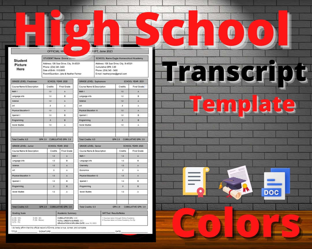High School Transcript Editable Fillable Template Homeschool - Etsy