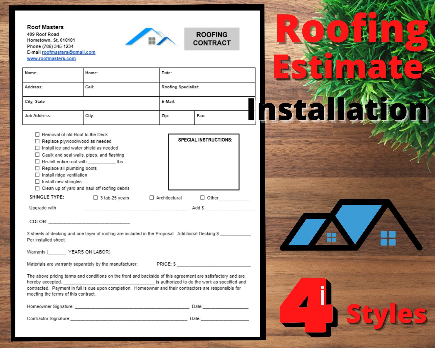 Roofing | Estimate Invoice | Proposal Installation | Contract Repair ...