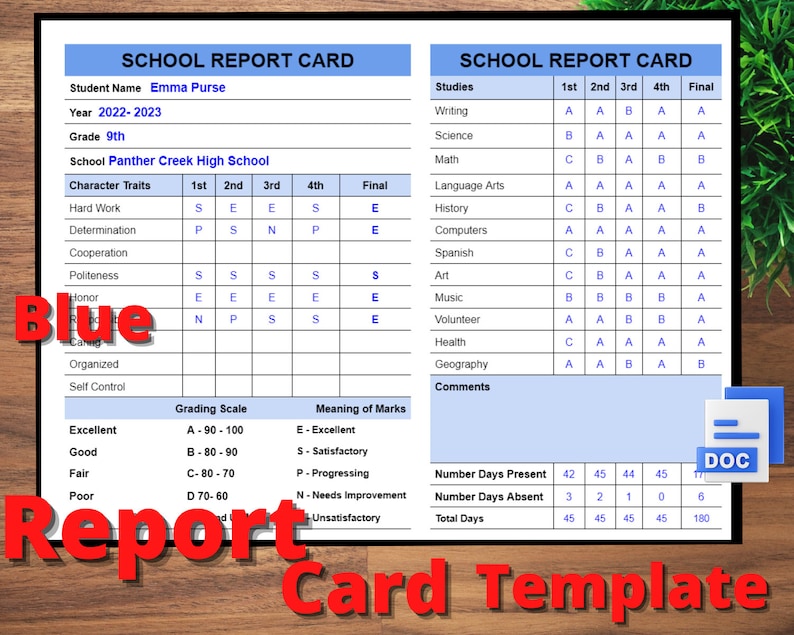 Homeschool Report Card, School PDF Report Card, Homeschool Progress ...