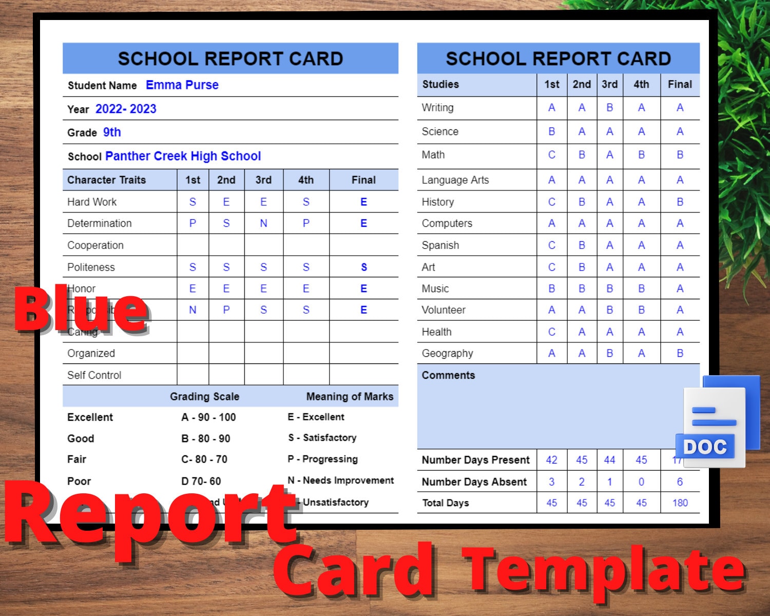 Homeschool Report Card, School PDF Report Card, Homeschool Progress ...