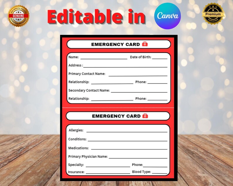 Emergency Card Template Design, Printable in Canva With Free Account ...