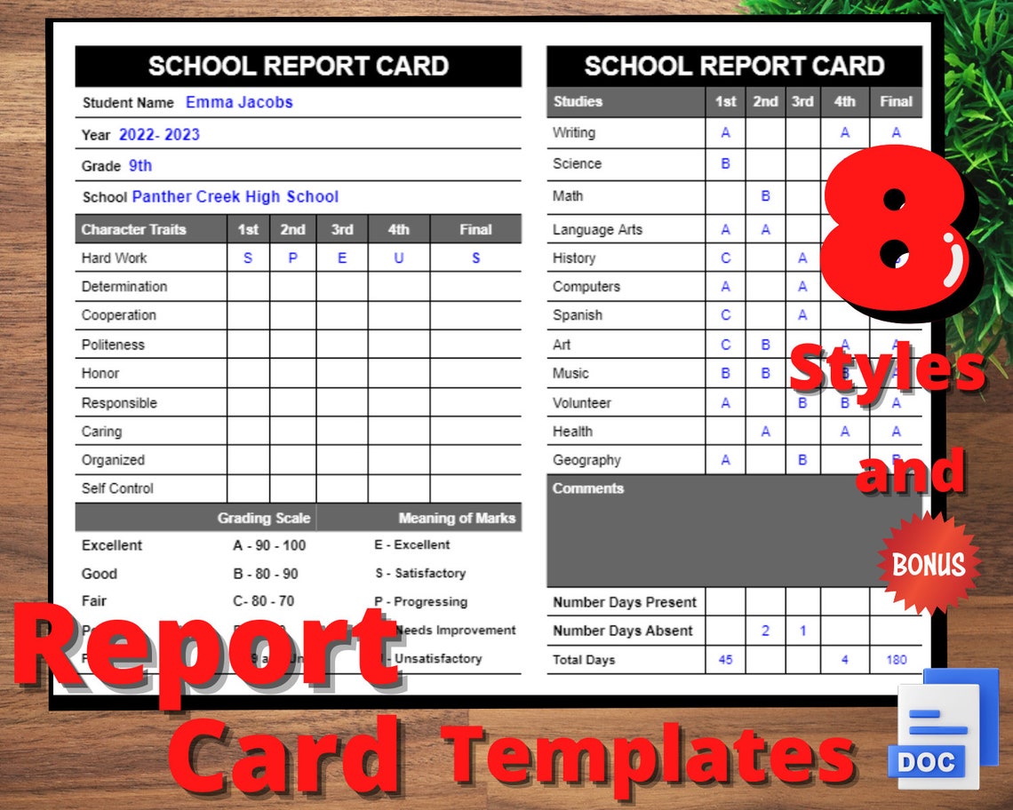 Homeschool Report Card, School PDF Report Card, Homeschool Progress ...