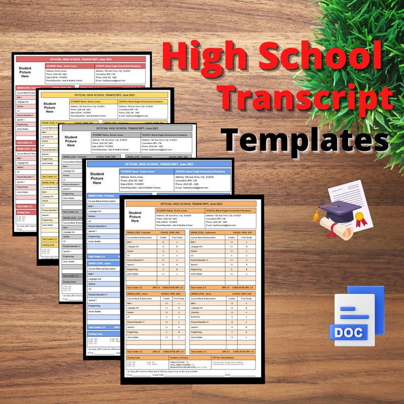 High School Transcript Editable Fillable Template, Homeschool ...
