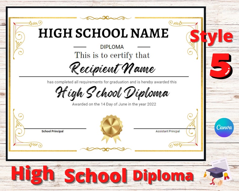 High School Diploma Template, Editable High School Diploma, HS Diploma ...