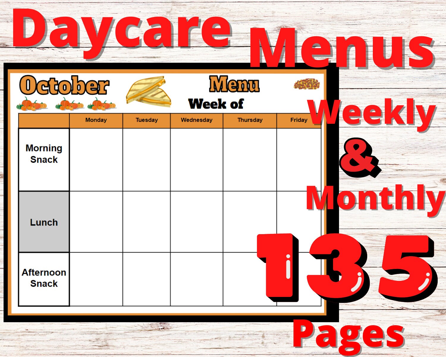Daycare Preschool Lunch, Snack, Meal Menus, Monthly Menus, Daycare ...