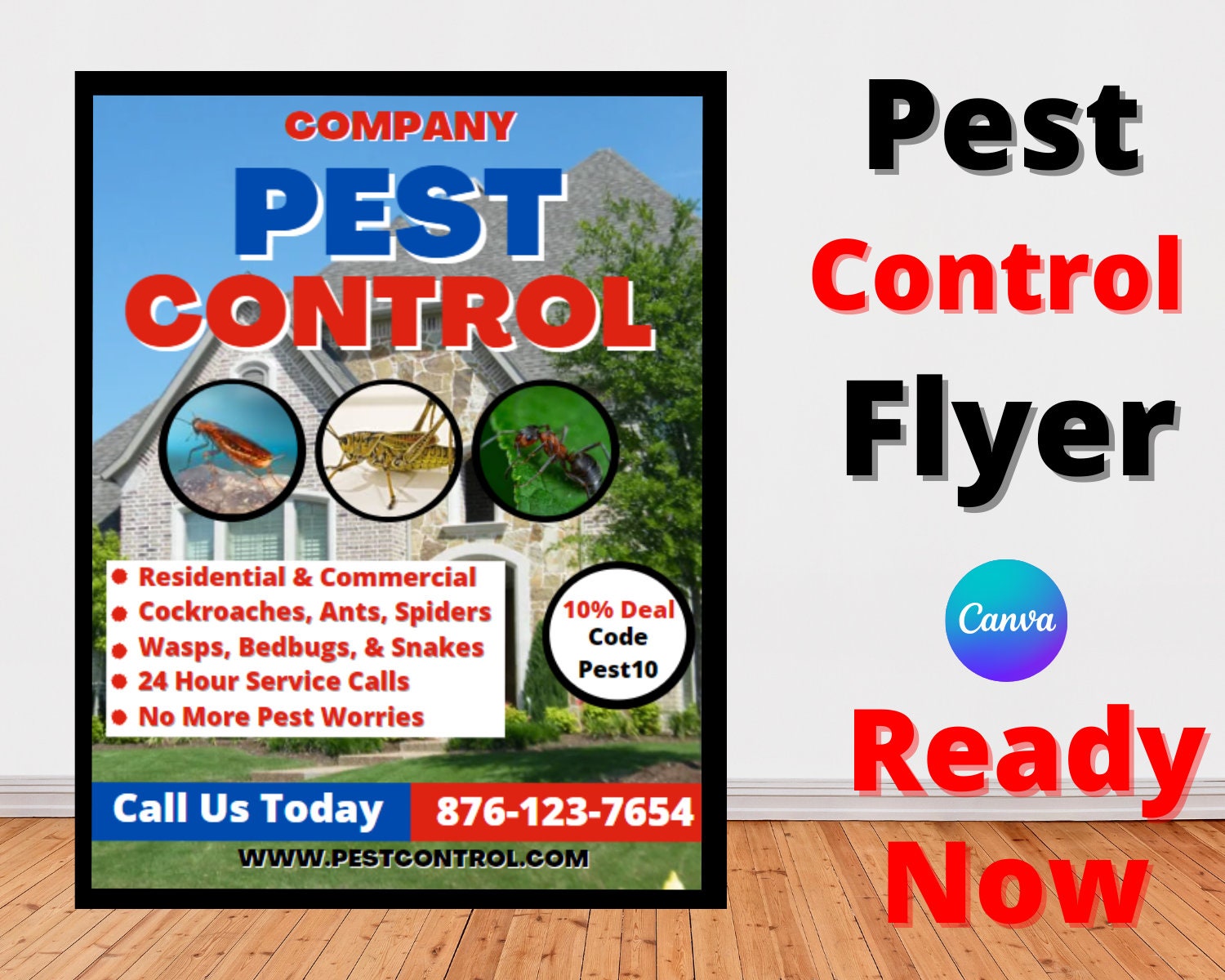 Pest Control Service Flyer Pests Control, Bug Control Editable Canva ...