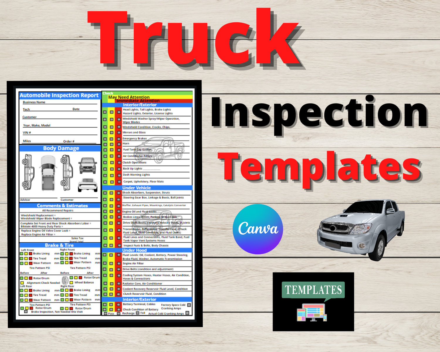 Truck Inspection Report, Pickup Truck Checklist, Vehicle Inspection ...