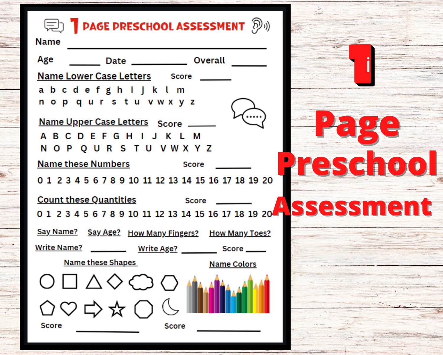 Printable Preschool Assessment Worksheets Activity Pre School Post ...
