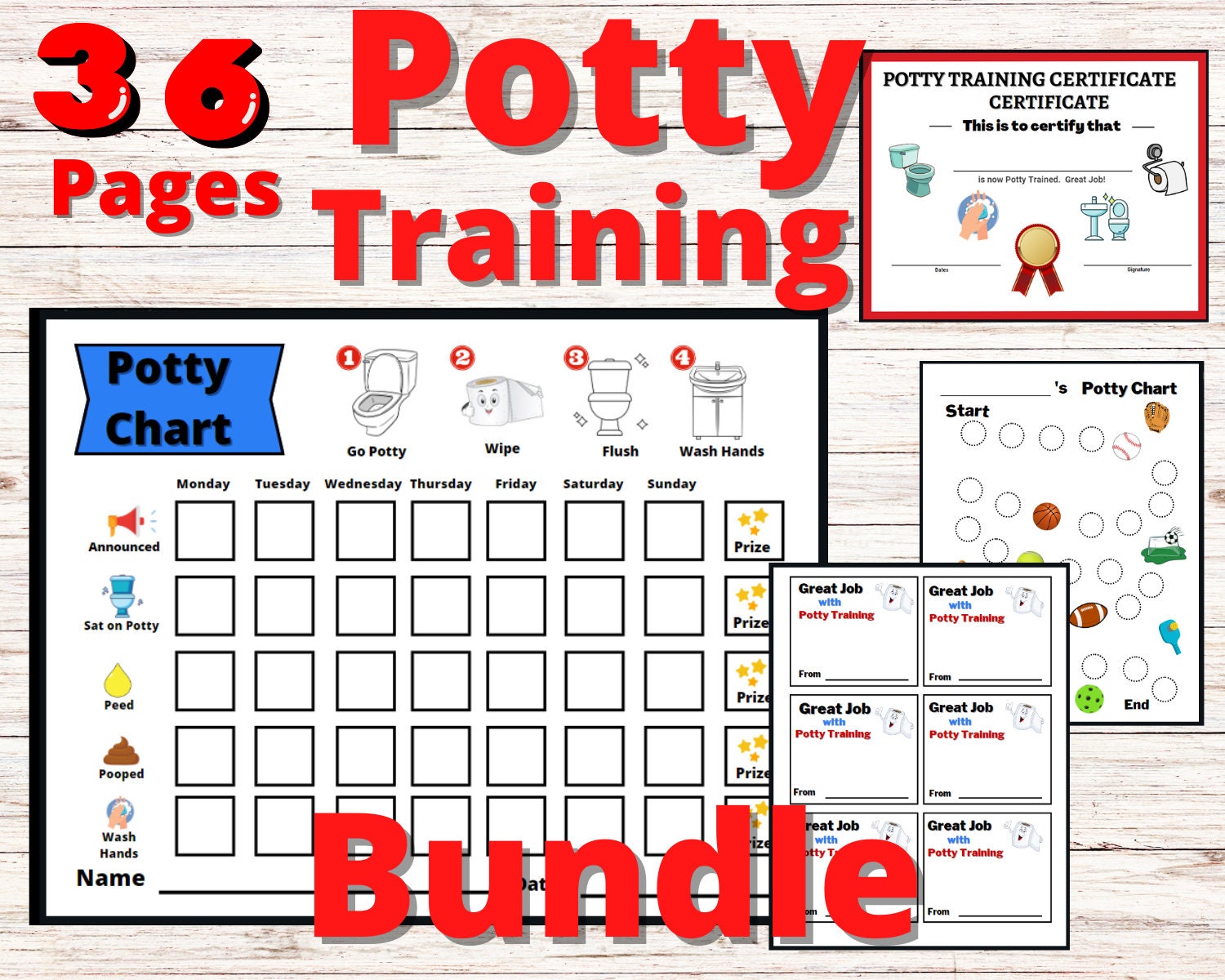 Potty Training Preschool Chart Bundle, Toddler Toilet Train, Potty ...