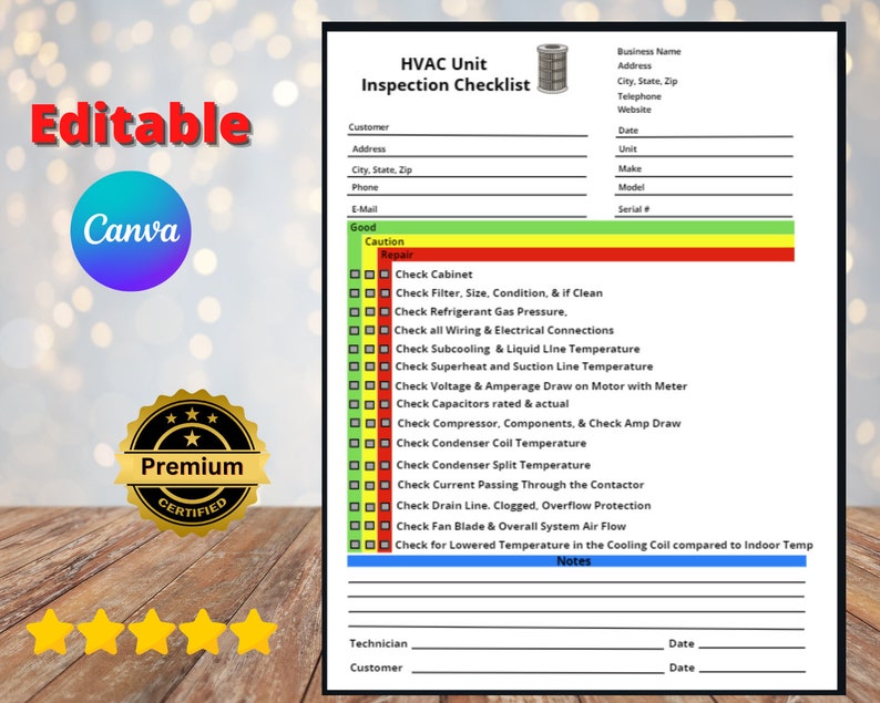 HVAC Inspection Checklist, Air Conditioner Inspection Printable ...