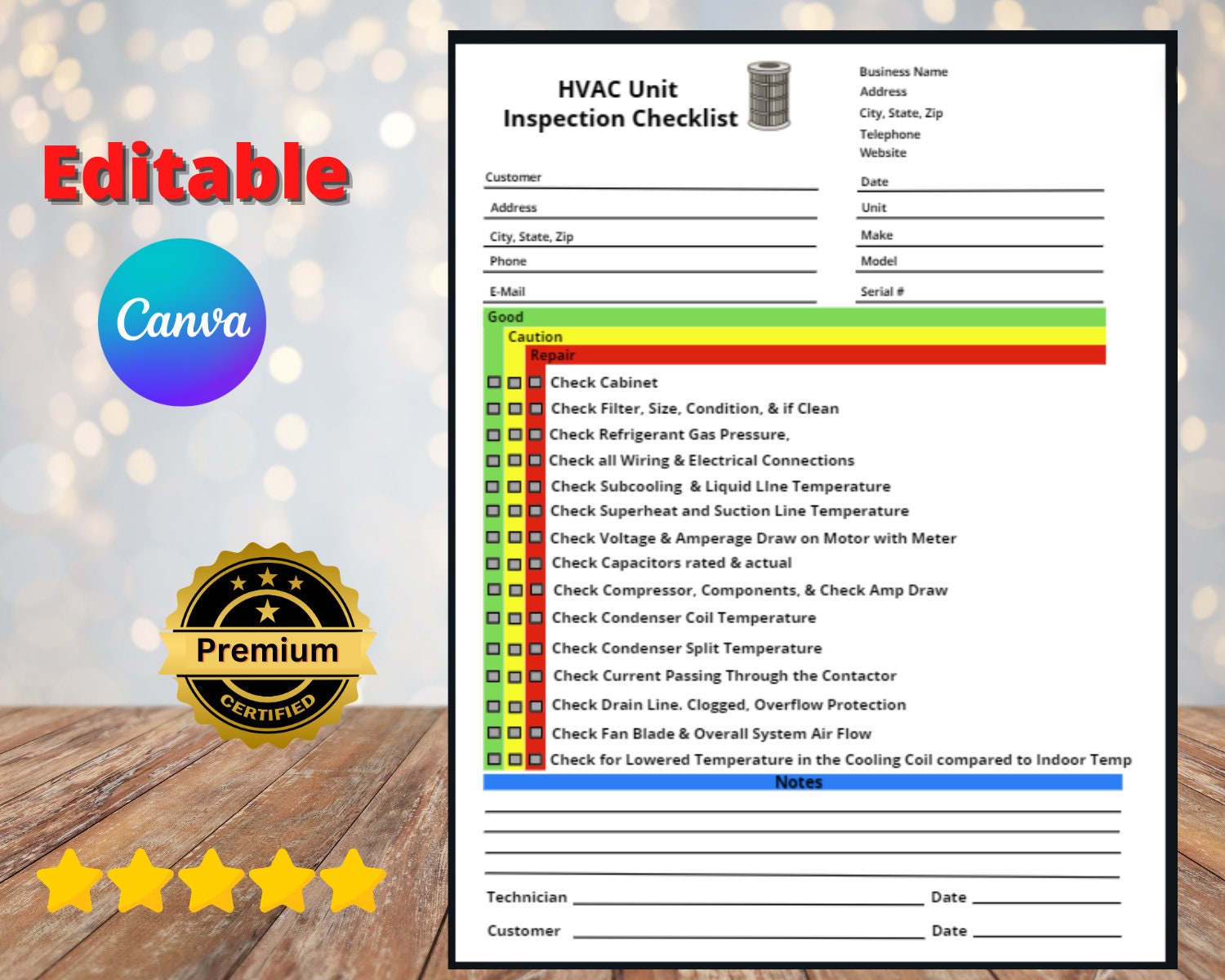 HVAC Inspection Checklist, Air Conditioner Inspection Printable ...