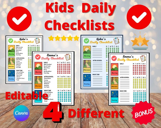 Colorful Customizable Kids Daily Schedule & Daily Routine Chart ...