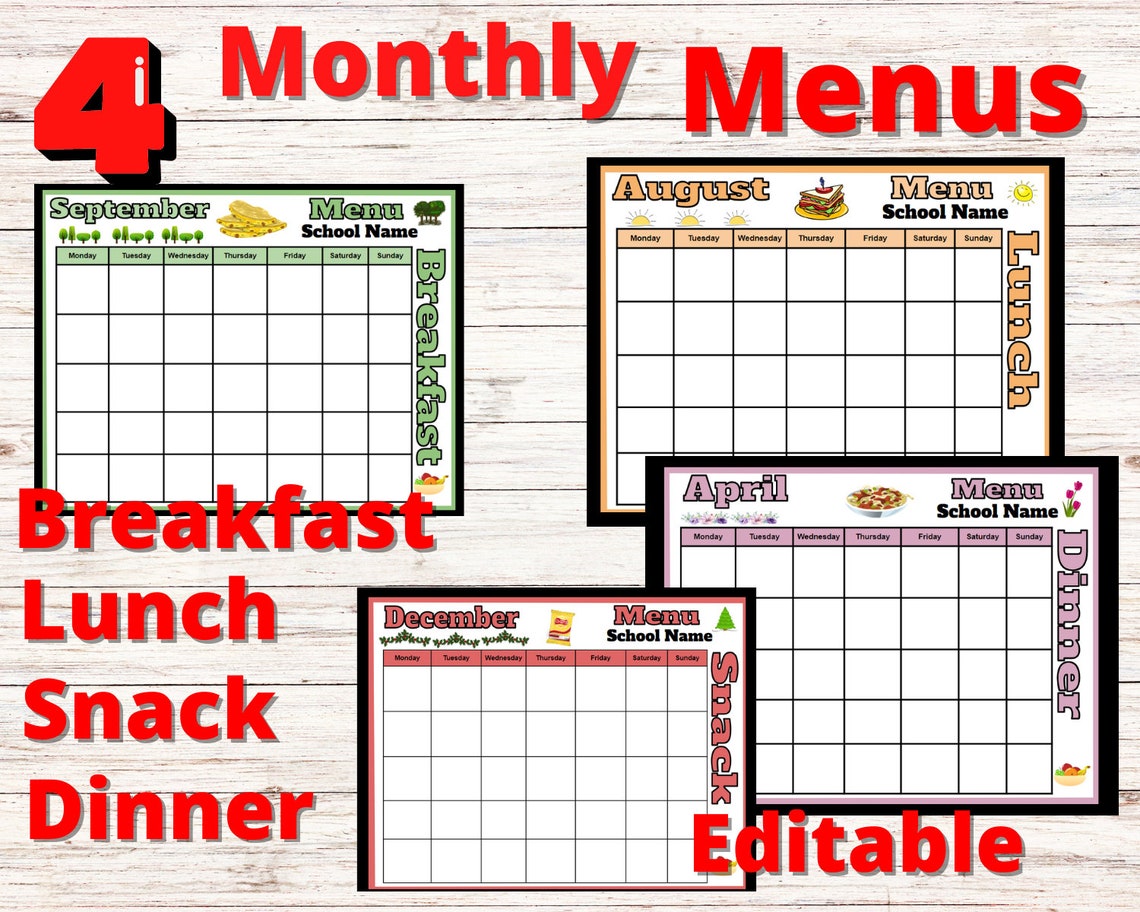 Daycare Preschool Lunch, Snack, Meal Menus, Monthly Menus, Daycare ...