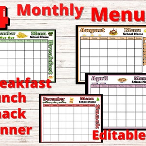 Daycare Preschool Lunch, Snack, Meal Menus, Monthly Menus, Daycare ...