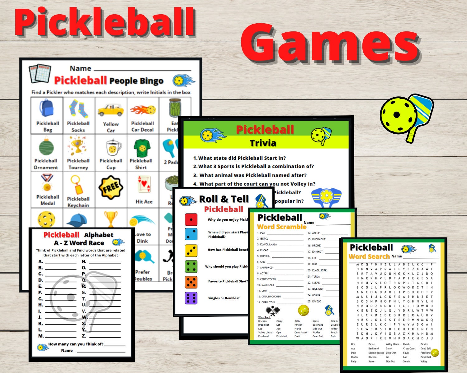Pickleball Tournament Flyer, Awards, Certificates, Gift Tags, Games ...
