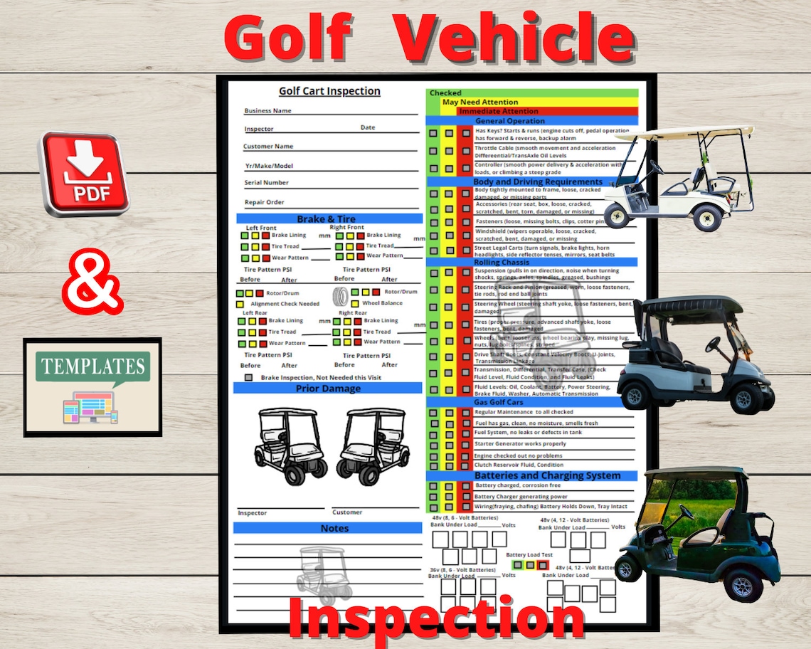 Golf Cart Inspection Report Checklist: Rental Check-in PDF - Etsy
