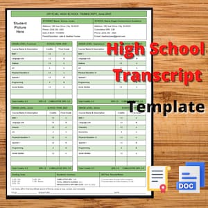 High School Transcript Editable Fillable Template, Homeschool ...