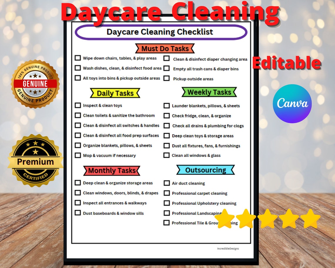 Daycare Cleaning Checklist Editable, Preschool Cleaning Child Care ...