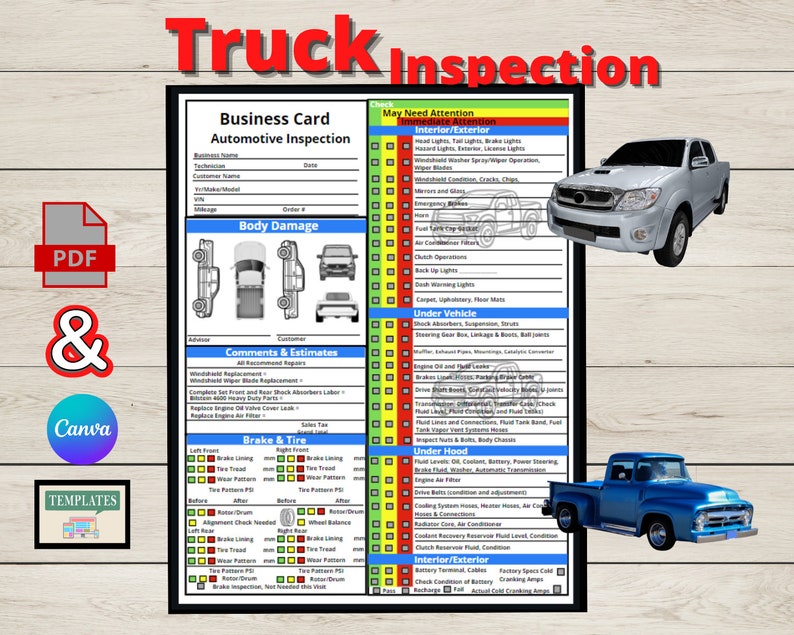 Truck Inspection Report, Pickup Truck Checklist, Vehicle Inspection ...