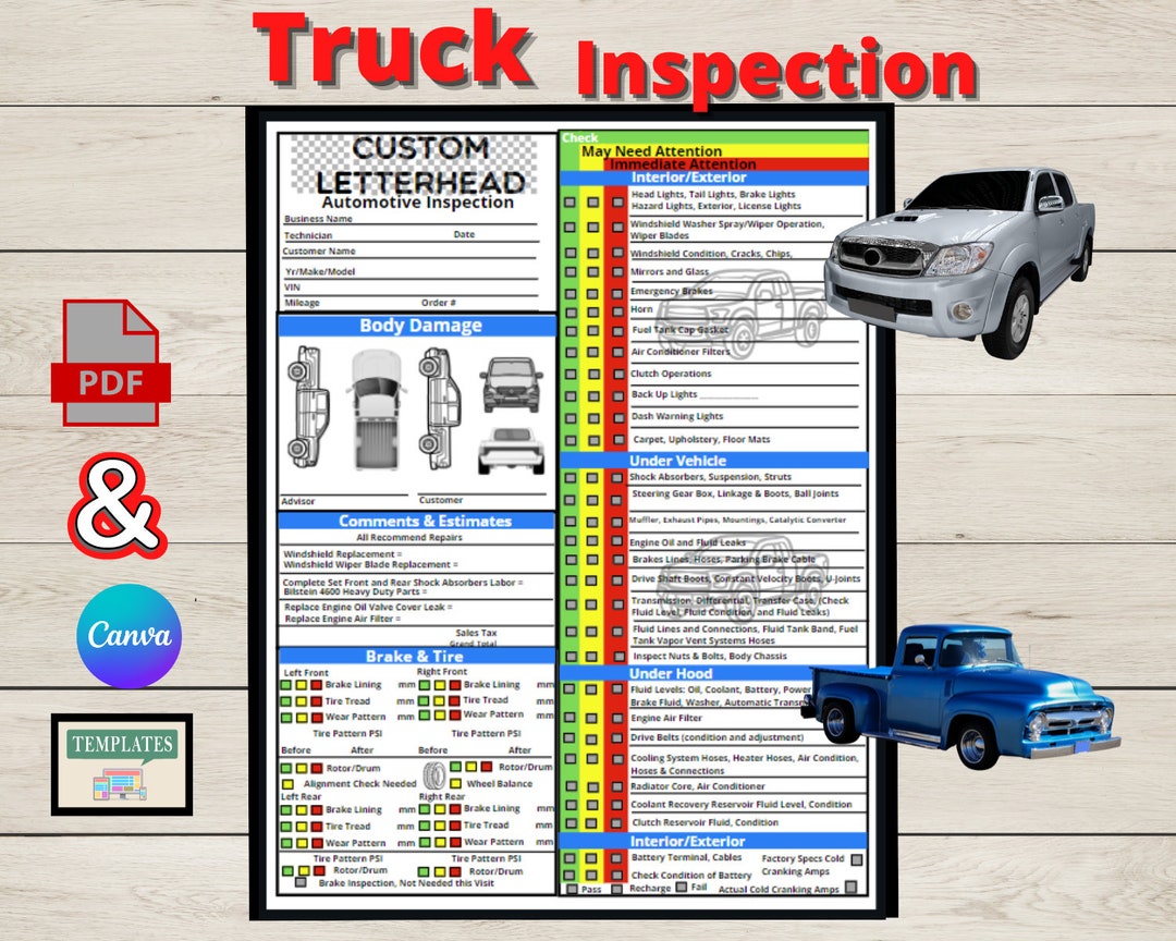 Truck Inspection Report: Editable Checklist Template PDF & Canva - Etsy