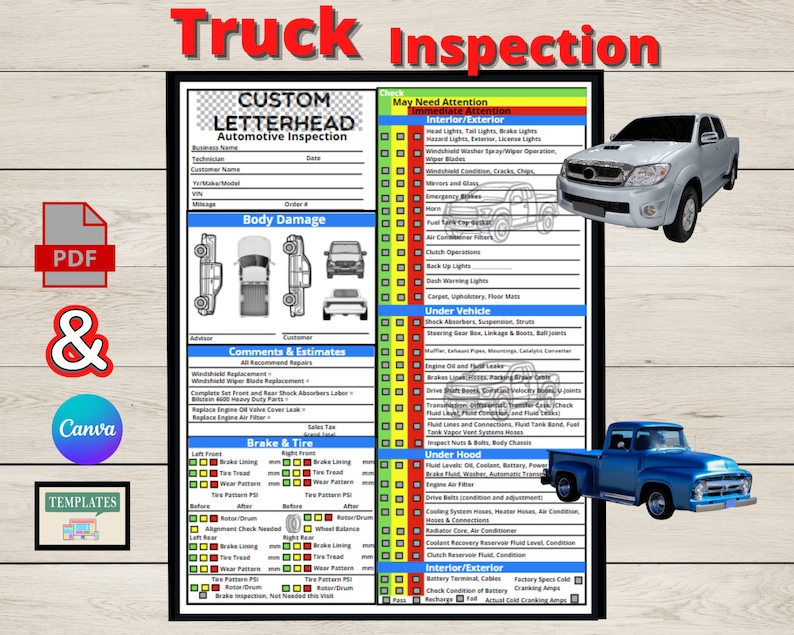Truck Inspection Report: Editable Checklist Template PDF & Canva - Etsy